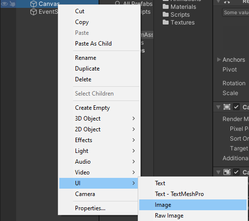 Unity Créer une image dans Canvas